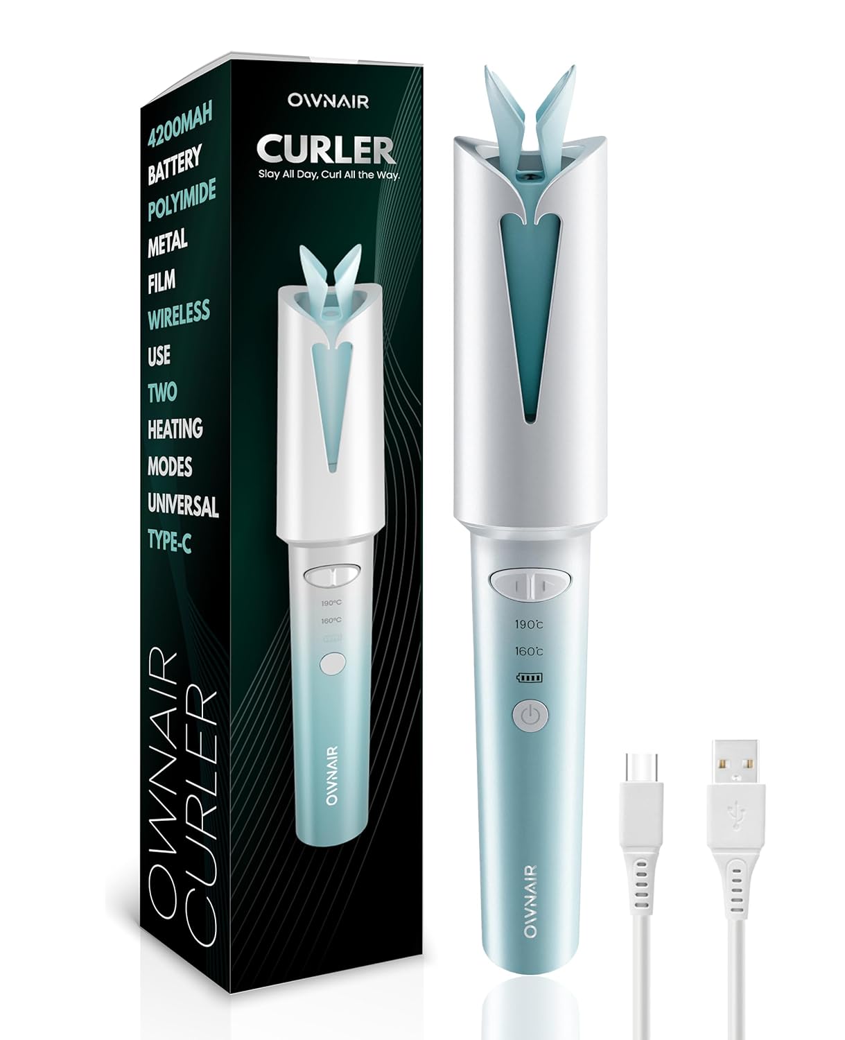 Ownair Cordless Automatic Hair Curler | OWNAIR Portable USB-C Curling ...